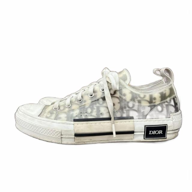 【中古】ディオール Dior トロッターロゴ ローカット スニーカー シューズ 靴 39 24.5-25cm ホワイト ネイビー