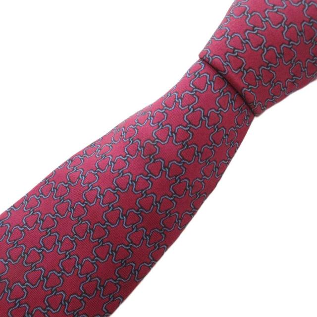 【中古】エルメス HERMES ネクタイ レギュラータイ 総柄 ロゴ シルク ボルドー 青 ブルー /AE ■GY47 メンズ