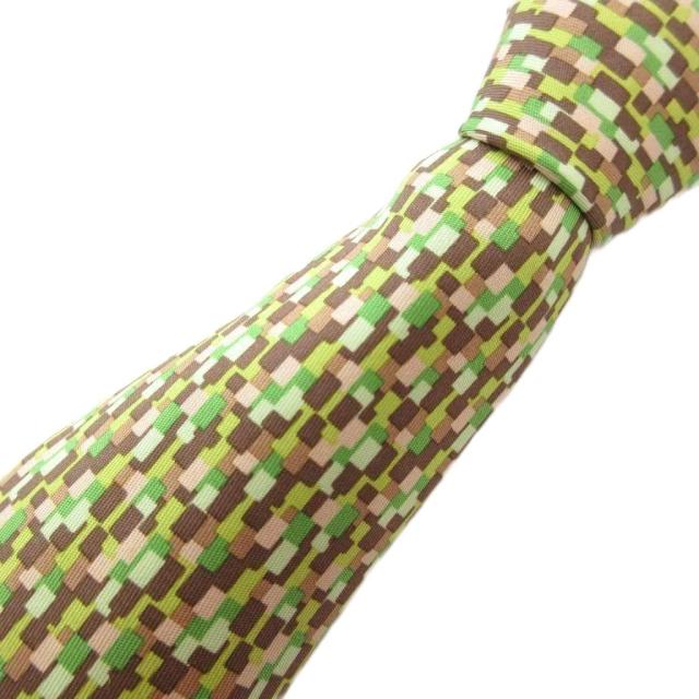 【中古】エルメス HERMES 美品 ネクタイ レギュラータイ 総柄 ロゴ シルク 緑 グリーン /AE ■GY47 メンズ
