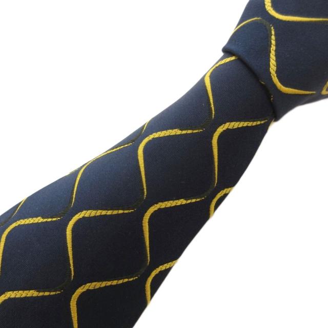 【中古】クリスチャンディオール Christian Dior 美品 ネクタイ レギュラータイ 総柄 シルク 紺 ネイビー 黄