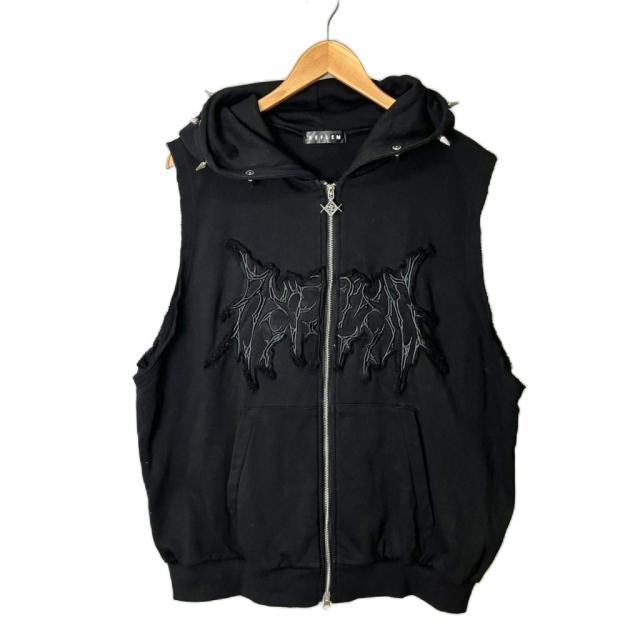 【中古】レフレム REFLEM 猫耳パンクノースリーブZIPパーカー チェーン スタッズ ロゴチャーム 刺繍 Free 黒 RF25-E11