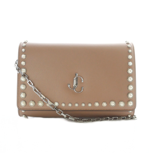 【中古】ジミーチュウ JIMMY CHOO ヴァレンヌクラッチ 2way ショルダーバッグ レザー スタッズ ピンクベージュ