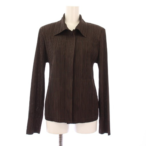 【中古】プリーツプリーズ PLEATS PLEASE イッセイミヤケ ステンカラージャケット アウター ショート丈 4 茶 /BB