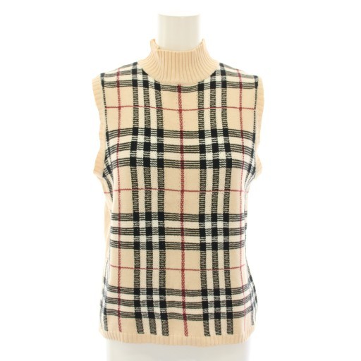 【中古】バーバリー ロンドン ニット セーター ハイネック ノースリーブ ベスト ノバチェック 38 ベージュ 黒
