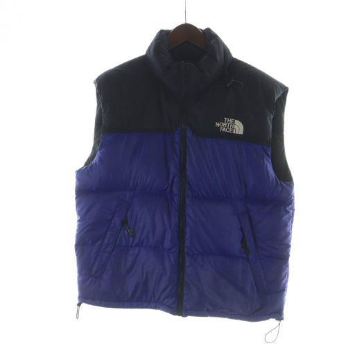 【中古】ザノースフェイス THE NORTH FACE ヌプシ ダウンベスト ナイロン リップストップ 切替 ロゴ L 黒 青 NF004AM