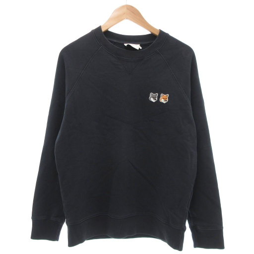 【中古】メゾンキツネ MAISON KITSUNE スウェット トレーナー キツネロゴ 刺繍 M 黒 ブラック FM00358KM0002
