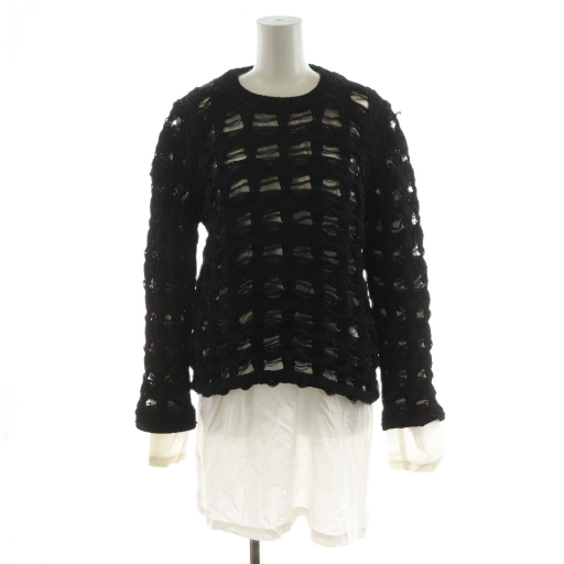 【中古】コムデギャルソン AD2022 23SS ニット セーター 長袖 透かし編み 切替 M 黒 ブラック 白 GK-N006 /AN44