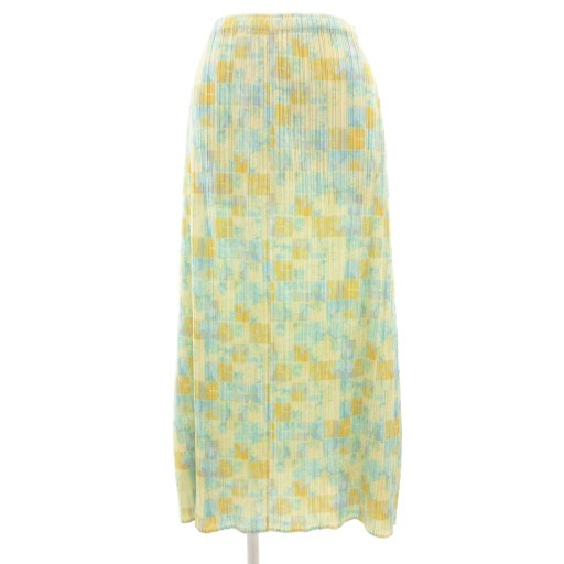 【中古】PLEATS PLEASE ISSEY MIYAKE モザイク柄 プリーツ ロングスカート イージー 3 マルチカラー PP41-JG934