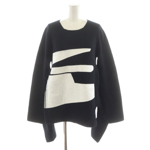 【中古】コムデギャルソン AD2022 22AW ニット セーター 長袖 アシンメトリー ロゴ ウール S 黒 GJ-N011 /AN45