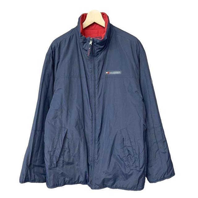 【中古】トミーヒルフィガー リバーシブルジャケット ブルゾン ナイロン 中綿 キルティング ロゴ L ネイビー レッド