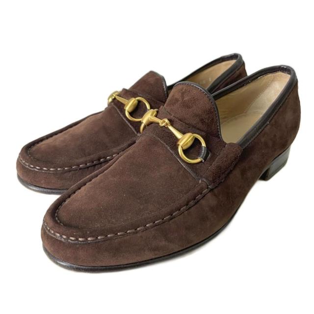 【中古】グッチ ホースビットローファー スリッポン スエード シューズ 110 0009 39.5 E ダークブラウン ☆AA★