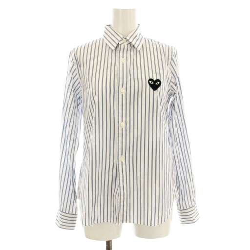 【中古】プレイコムデギャルソン AZ-B019 AD2020/ シャツ ブラウス 長袖 ストライプ柄 白 青 レディース