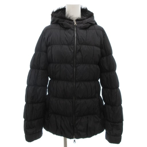 【中古】プラダスポーツ PRADA SPORT ダウンジャケット ジップアップ ヌートリアファー付 ナイロン 40 黒 ブラック