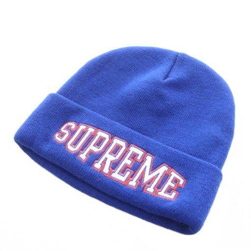 【中古】シュプリーム 19FW Outline Beanie WORLD FAMOUS ニット帽 ニットキャップ ビーニー 帽子 ロゴ 刺繍 青