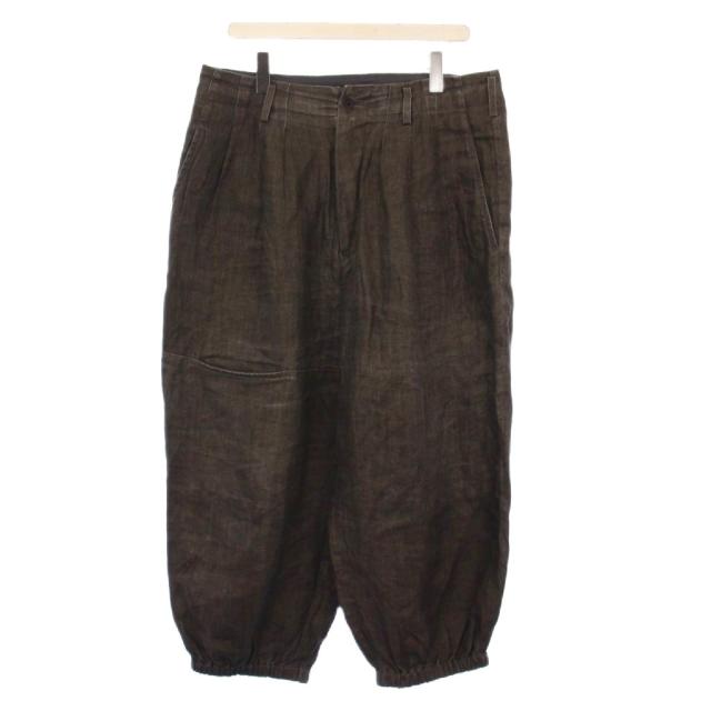 【中古】ヨウジヤマモトプールオム J-裾ゴム右切替P 40Lツイル墨染 ワイドパンツ リネン 3 グレー HS-P15-300 /KH