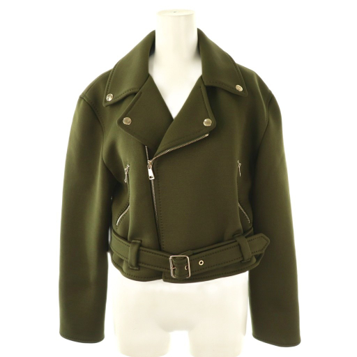 【中古】マックスマーラ MAX MARA short jersey jacket ライダースジャケット ブルゾン IT34 カーキ ■OS
