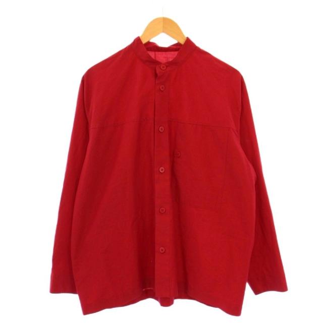 【中古】イッセイミヤケ IM MEN ONE CUT SHIRT シャツ 長袖 バンドカラー 2 赤 MEN LA31FJ039 /BM