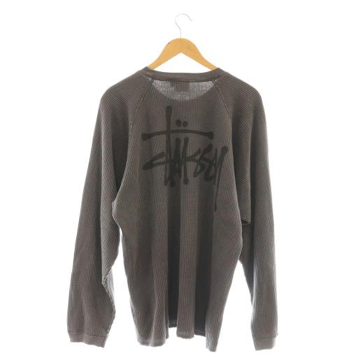 【中古】ステューシー STUSSY Raglan Thermal サーマル カットソー ワッフル ロゴ 長袖 L チャコール /CX ■OS