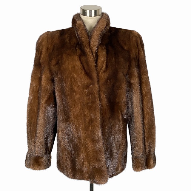 【中古】Christian Bahn Fine Furs デミバフミンク 毛皮 コート リアルファー 茶 ブラウン 10 レディース