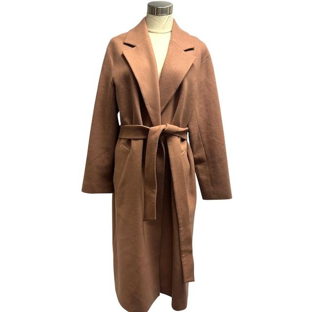 【中古】23区 オンワード樫山 ベルテッドコート ロング ソフトコンプレストスムース ウール ピンク 44 大きいサイズ