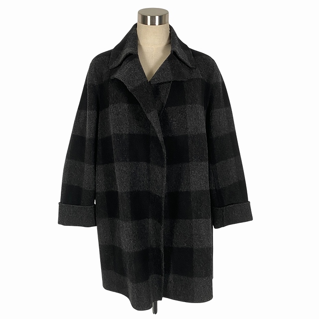 【中古】セオリー Theory ダブルフェイスコート チェック ウール100% ブラック グレー S レディース