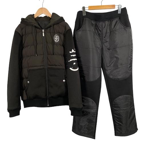 【中古】カステルバジャック CASTELBAJAC セットアップ ダウンジャケット パンツ ロゴ ボア ブラック カーキ 48 L相当 メンズ