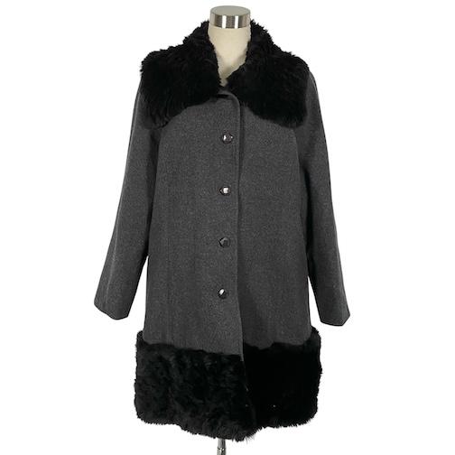 【中古】レリアン Leilian TRABALDO TOGNA 2WAY ロングコート ラビットファー 毛皮 シルク混 グレー 13+ XL相当 レディース