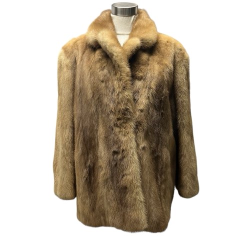 【中古】パステルミンク MINK 毛皮 コート リアルファー 裏地総柄 ベージュ レディース