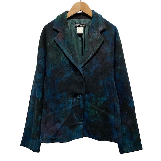 【中古】イッセイミヤケ ISSEY MIYAKE ジャケット 長袖 ウール100% タイダイ ブルー グリーン 2 M相当 レディース