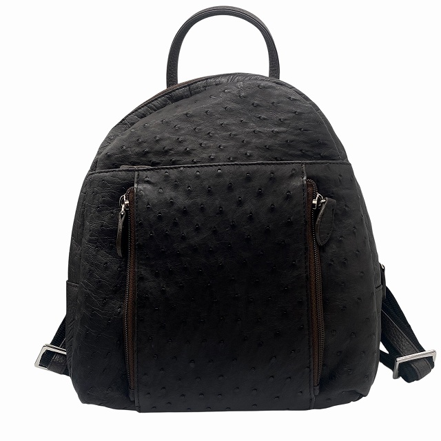 【中古】オーストリッチレザー リュック バックパック ダチョウ 本革 ブラウン レディース