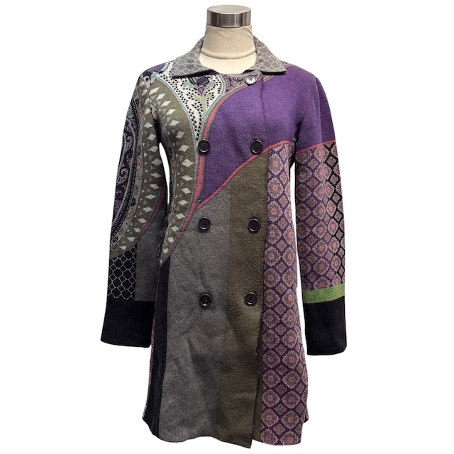 【中古】エトロ ETRO ダブル ニットコート ペイズリー柄 ウール イタリア製 マルチカラー 40 国内正規品 レディース