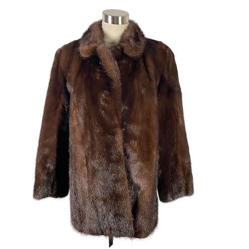 【中古】ミンクコート 毛皮 リアルファー MINK ブラウン 11号 L相当 レディース