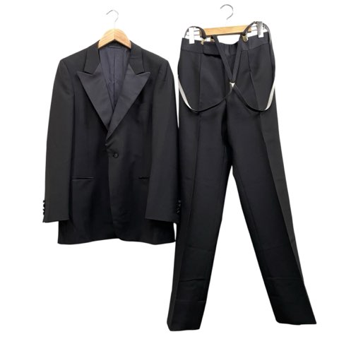 【中古】ランバン LANVIN タキシードスーツ テーラードジャケット パンツ 吊ベルト サイドライン ブラック 48 メンズ