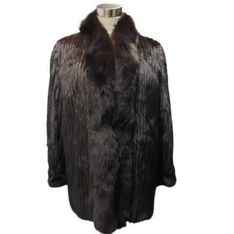 【中古】chombert PARIS MINK FOX ミンク フォックス 毛皮 ドッキングコート リアルファー ブラウン 11号 Lサイズ相当 レディース