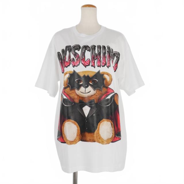 【中古】未使用品 モスキーノ MOSCHINO バッド テディベア プリント オーバーサイズ Tシャツ カットソー 半袖 S 白
