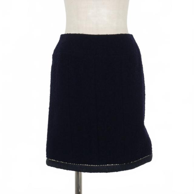 【中古】シャネル CHANEL 94P ヴィンテージ ウールパイル トリム ミニスカート 38 紺 ネイビー PO3263 レディース
