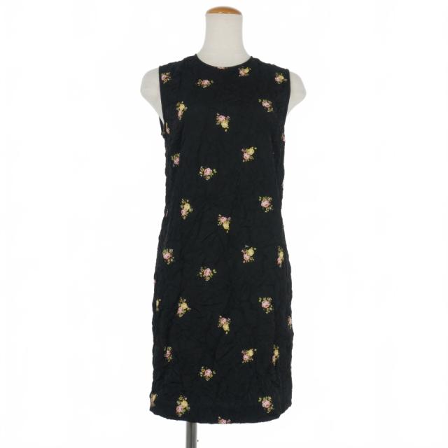【中古】未使用品 ディースクエアード DSQUARED2 フラワープリント ノースリーブ ワンピース ミニ シワ加工 38 黒