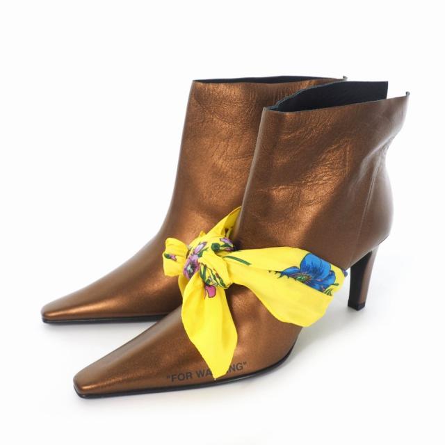 【中古】オフホワイト OFF WHITE SCARF BOOTIE スカーフ ブーティ ヒールブーツ 39 ブラウン 茶 OWIA119E18B440885088