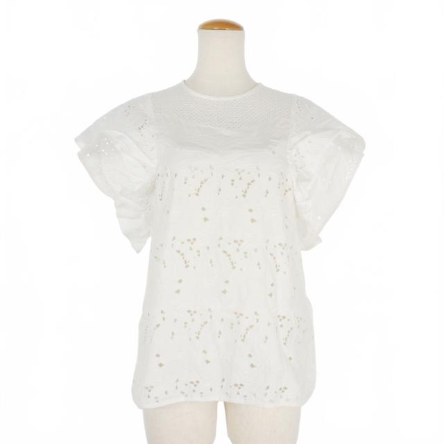 【中古】マメクロゴウチ  Mame Kurogouchi フローラル カットワーク レースブラウス トップス 半袖 1 白 ホワイト