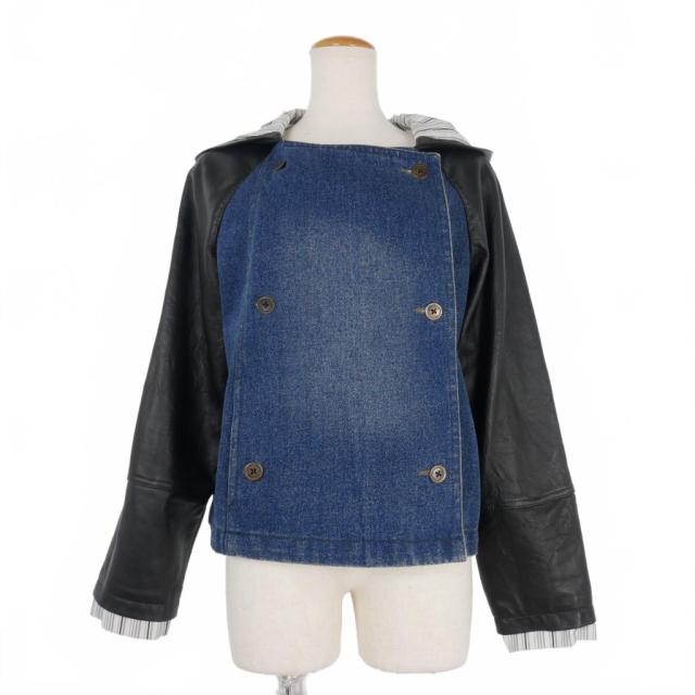 【中古】ナイジェルプレストン NIGEL PRESTON レザー切替 デニムジャケット ブルゾン フード S インディゴ レディース