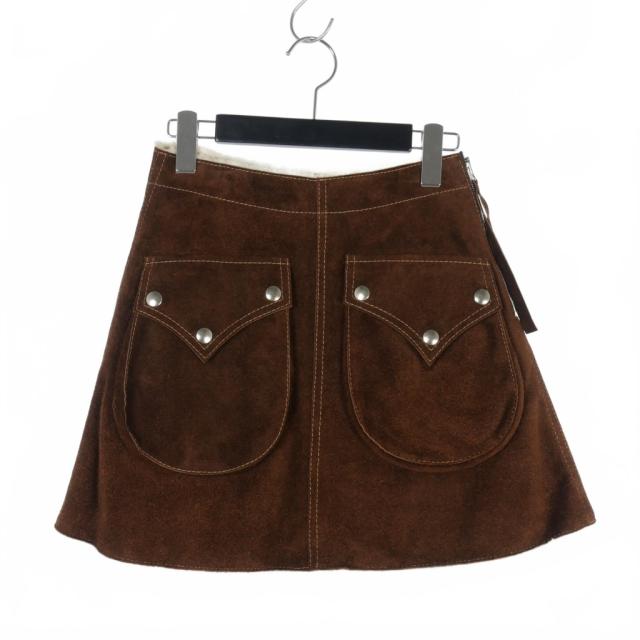 【中古】未使用品 メゾンマルジェラ MM6 Maison Margiela 22AW スエードレザー ミニスカート 裏ボア 36 茶 ブラウン