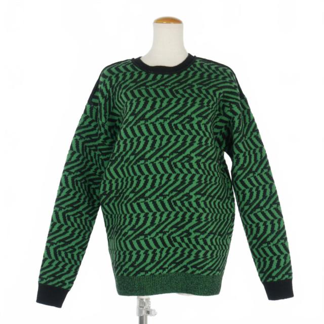 【中古】ステラマッカートニー STELLA McCARTNEY 19AW 総柄 ジャガードニット セーター 長袖 38 緑 黒 グリーン