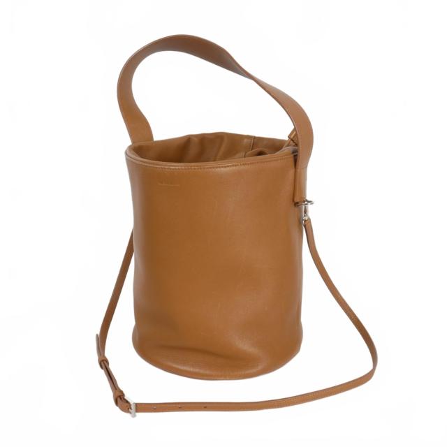 【中古】ジルサンダー JIL SANDER 巾着 バケツバッグ ショルダーバッグ 2WAY 茶 ブラウン レディース