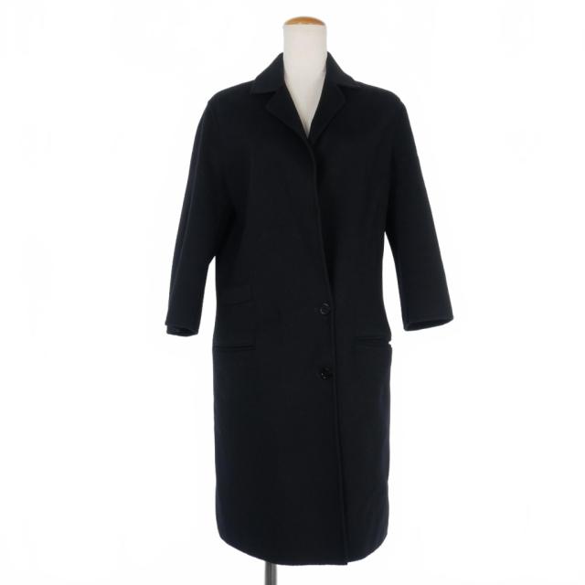 【中古】アニオナ AGNONA カシミヤコート ロングジャケット 七分袖 40 黒 ブラック レディース