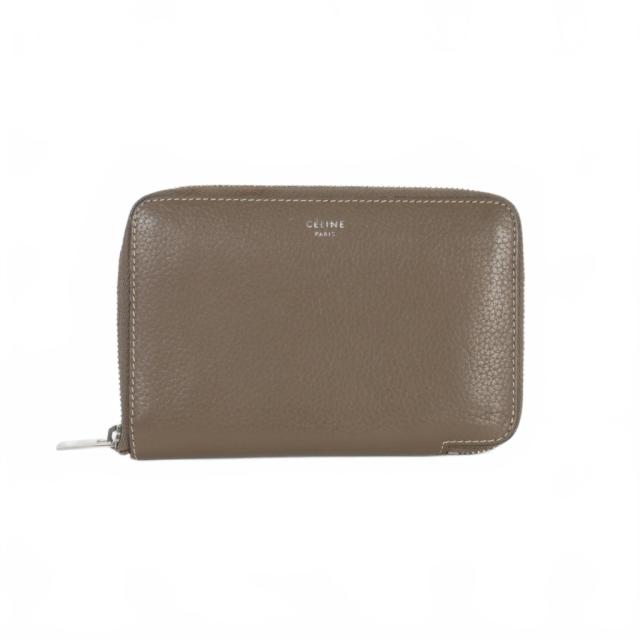 【中古】セリーヌ CELINE スーリー ミディアム ウォレット ラウンドファスナー 二つ折り財布 グレージュ レディース