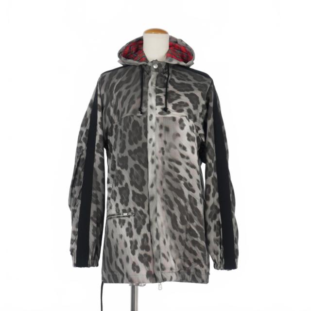 【中古】トリココムデギャルソン パーカー ジャケット リバーシブル チェック アニマル柄 Mサイズ グレー 灰 レッド