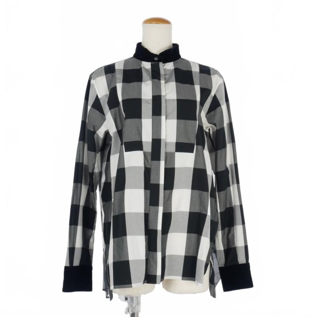 【中古】サカイ sacai 裾プリーツ チェックシャツ 長袖シャツ 2 ブラック 黒 18-03987 レディース