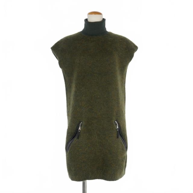 【中古】ルイヴィトン LOUIS VUITTON ニット ミニ ワンピース チュニック ベスト タートルネック モヘヤ XS グリーン