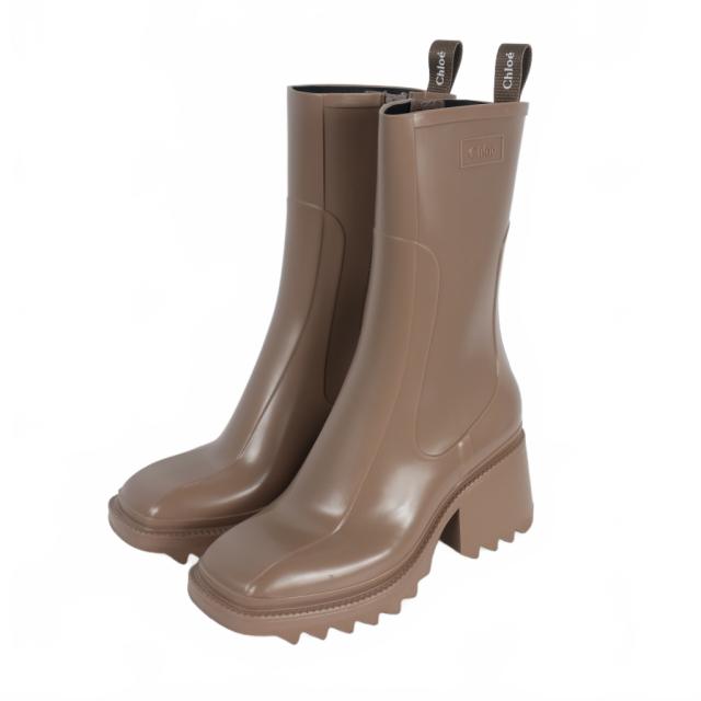 【中古】クロエ CHLOE Betty ベティ レインブーツ ラバー サイドジップブーツ 38 ダークグレージュ レディース