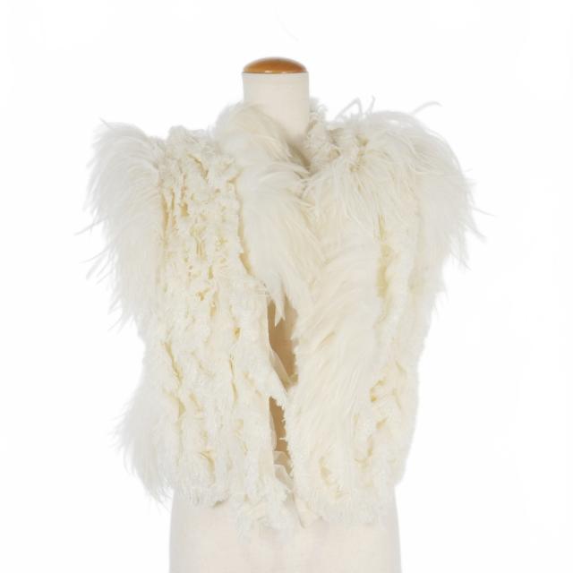 【中古】ランバン LANVIN 17SS ショーピース フェザー ベスト ジレ 38 白 ホワイト レディース
